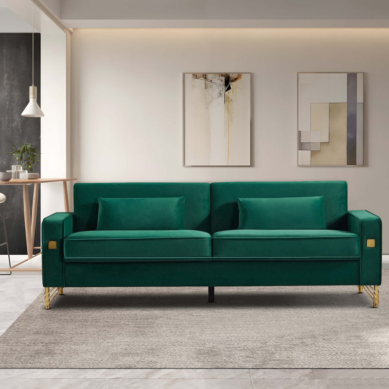 Mercer41 Modern Velvet Couch with Gold Legs Upholstered Sofa for Living Room Wayfair